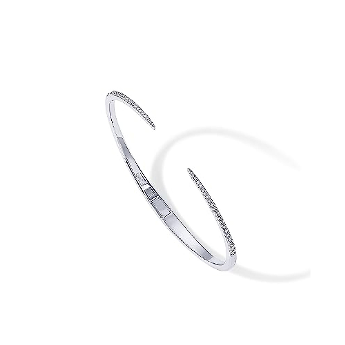 PAVOI 14K Gold Plated Cubic Zirconia Claw Bangle Bracelet | Elegant CZ Cuff Bracelets for Women (7, White Gold)