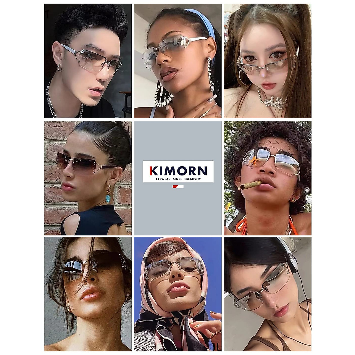 kimorn Rectangle Sunglasses for Women Men Stylish Rimless Frameless Trendy Retro Sun Glasses 90’s Vintage Square Frame K1314 (Gold Frame Gradient Brown & Grey Lens)