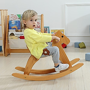 KRAND Wooden Rocking Horse Baby Ride On Toy for Toddler Rocking Horse Classic Design with Pedal and Safe backrest for Toddlers (Pink)
