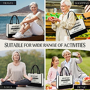 BackURyear Grandma Xmas Tote Bag Gifts, Important Stuff Tote Gifts for Grandma Christmas Stocking Stuffer Holidays Birthday from Grandkids Granddaughter, Cute Gifts Shopping Bag Grocery Bag