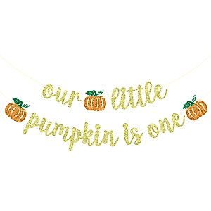 Our Little Pumpkin is One Banner, Little Pumpkin 1st Birthday Decorations, Fall First Birthday Banner, Fall Pumpkin Baby Shower Birthday Party Decorations, Gold Glitter