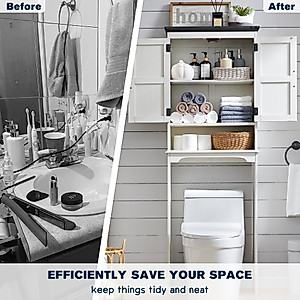 ACCOHOHO Over The Toilet Storage Cabinet, Farmhouse Bathroom Cabinet with Adjustable Shelf & Barn Door, 67" Tall Over The Toilet Shelf, Off White