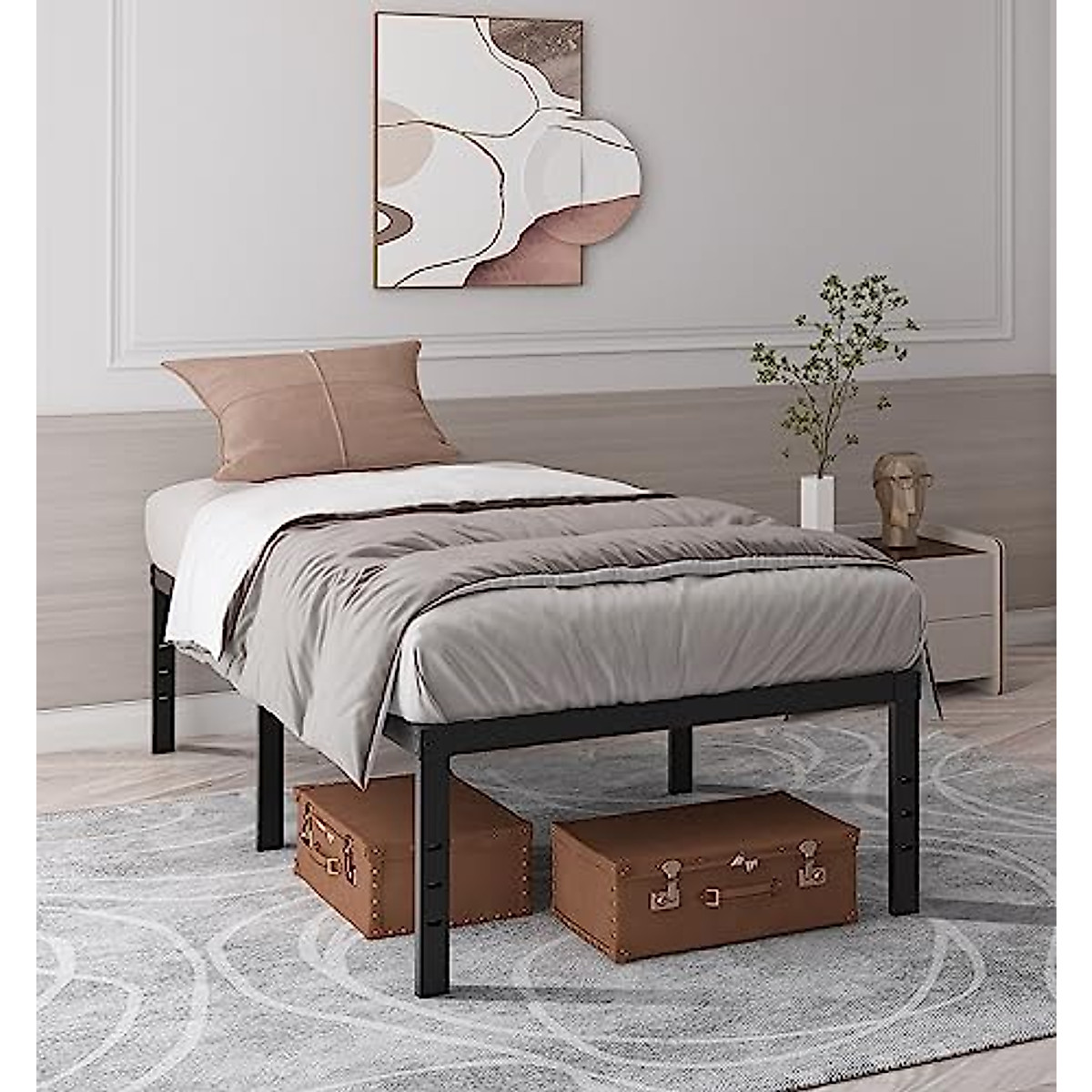 caziwhave Twin Bed Frame 18 Inch High Max 3500 lbs Heavy Duty Metal Mattress Foundation Platform Sturdy Steel Slat Support Twin Size No Box Spring Needed Easy to Assembly Noise Free Non Slip