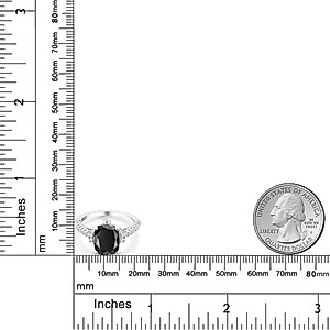 Gem Stone King 925 Sterling Silver Black Onyx and White Created Sapphire Ring | 10X8MM Cushion Cut Gemstone Birthstone Ring For Women | 3.14 Cttw | Available In Size 5, 6, 7, 8, 9