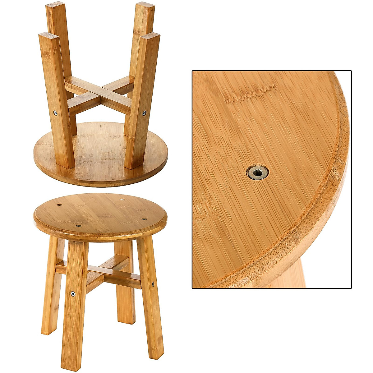 Yesland Wood Stool, Bamboo Small Low Stool Mini Plant Stool 8.5 X 9.25 Inch Wooden Round Short Step Stool to Sit on for Shoe Changing, Bed, Natural Color