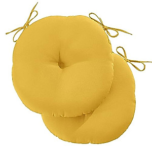 LOVTEX Bistro Chair Cushions Set of 2, Outdoor Round Chair Cushions 15 Inch, Waterproof Round Outdoor Cushions with Ties, Yellow Outdoor Chair Cushions for Patio Furniture