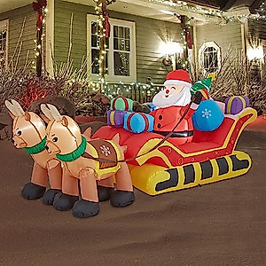 9FT Christmas Inflatable Outdoor Decoration - Santa on Sleigh with 2 Reindeer Blow up Lighted for Decor Indoor/Outdoor Decorations Yard, Patio, Garden
