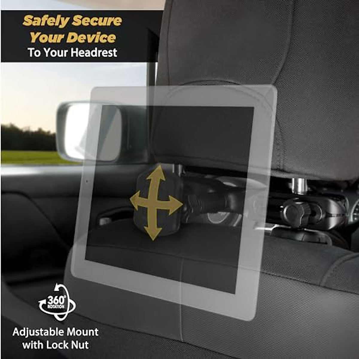 Scosche MAGTHM2 MagicMount XL Universal Magnetic Headrest Phone Mount for Car, 360 Viewing, Secure Adjustable Brackets, Backseat View, Black