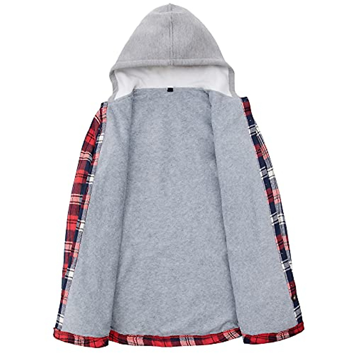 Lisskolo Womens Flannel Shirts Hoodie Fleece Jacket Long Sleeve Button Down Plaid Shirt Flannel with Pocket Red L