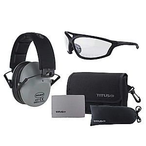 TITUS 2 Series - 34 NRR Slim-Line Hearing Protection & G26 Competition Z87.1 Safety Glasses Combos (Grey, Clear)