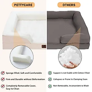 pettycare Orthopedic Dog Bed for Extra Large Dogs - Bolster Egg Crate Foam Dog Sofa with Waterproof Removable Washable Cover, Non-Slip Bottom, Extra Head and Neck Support, Cozy Flannel, White