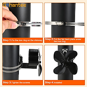 gohantee Heat Powered Stove Fan 4 Blades, Flue Pipe Hanging Fireplace Fan for Wood Logs Burners Fireplace Eco Friendly Efficiently Wood Stove Pipe Fan with Thermometer