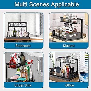 Shinhadi Under Sink Organizer Pull Out Cabinet Organizer 2-Tier Slide Out Sliding Shelf Under Cabinet Storage Multi-Use for Under Kitchen Bathroom Sink Organizers and Storage（Black）