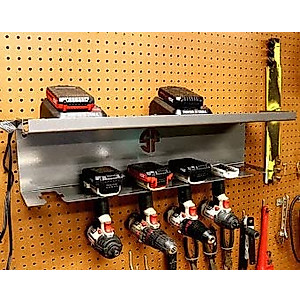 Speed Fabrication Power Deck 6-Slot Wall Mount Tool Holder with Battery Rack Storage Shelf - Cordless Tool Holder Organizer and Storage Rack