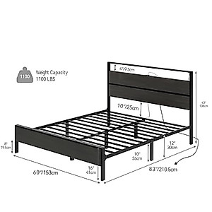 YITAHOME Queen Size Bed Frame, LED Bed Frame with 2 USB Ports, Platform Bed Frame with 10.2” Under Bed Storage Clearance, Strong Metal Slats Support, No Box Spring Needed, Black Brown