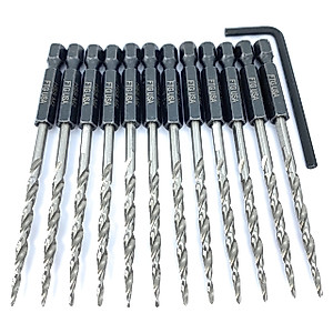 FTG USA Tapered Countersink Drill Bit Set 12 Pc (#6) 9/64" Countersink Bit Same Size Bit Replacement Only, Countersink Replacement Drill Bit with Improved Connection Drill-Hex Shank Without a Pin