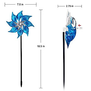 Hausse 30 Pack Reflectors Scare Rods & 10 Pack Reflective Pinwheels with Stakes, Blue