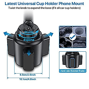 Miracase [Upgraded Version] Cup Phone Holder for Car, Universal Adjustable Long Neck Car Cup Holder Phone Mount Cradle Friendly Compatible with iPhone Samsung Google and All Smartphones