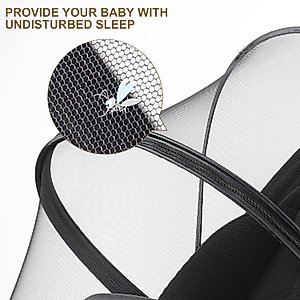 DUSHARKFUN Baby Mosquito Net with Double Zipper Bassinet Stroller Cover for Baby/Stroller/Car Seat/Cradles/Carriers, Easy to Use, Visible Breathable Mesh, Keep Insects/Bugs/Cats Out, Black