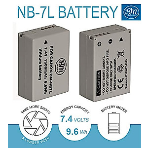 BM Premium 2-Pack of NB-7L Batteries & Battery Charger Kit for Canon PowerShot G10, G11, G12, SX30 is Digital Camera Includes Battery + AC/DC Battery Charger