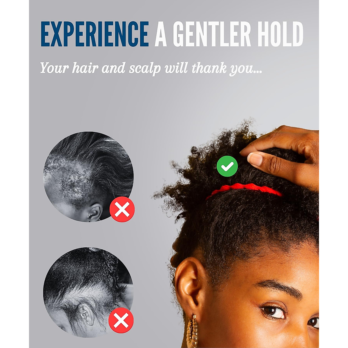 Bunzee Bands Large Hair Band for Thick, Curly, Natural Hair - Cushioned No Damage Hair Ties Ideal For Braids, Pineapple Hair - Afro Puff Ponytail Holder - Adjustable, Extra Stretchy (Black 2Pk)