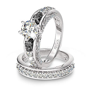 Jeulia 4Carat Women Curved Two Tone Skull Rings Sterling Silver White Diamond Bridal Ring Set Round Cut Halo Engagement Rings Cubic Zirconia Eternity Band Promise Wedding Anniversary (7)