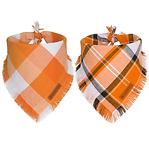 ADOGGYGO Fall Dog Bandanas, Halloween Thanksgiving Dog Bandana, Orange Plaid Dog Scarf, Multiple Sizes Offered, Fall Holiday Bandanas for Medium Large Dogs Pets (Fall, Large)