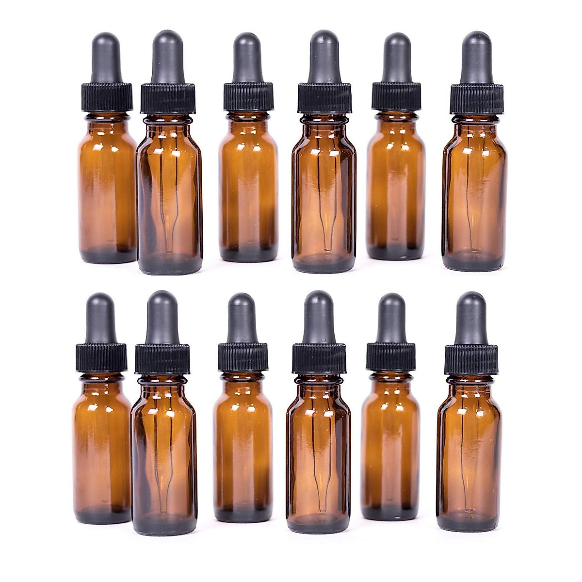 12, Amber,15 ml (1/2 oz) Glass Bottles, with Glass Eye Dropper by Premium Vials