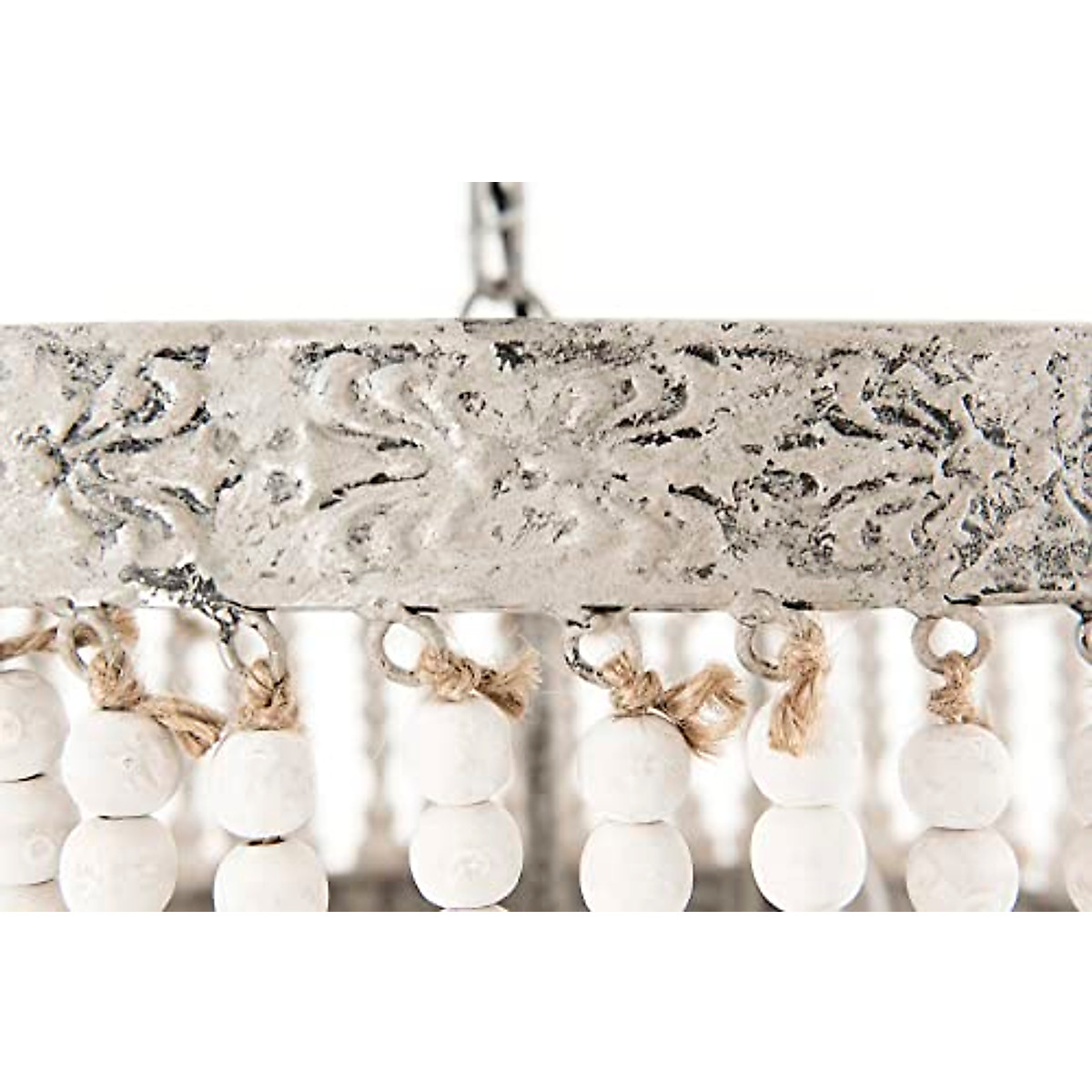 Creative Co-Op Metal & Wood Beaded Chandelier, 20.5" Round by 20" Height, Off- White