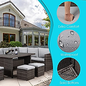 Wumiokio Patio Furniture Set, 7 Pieces Outdoor Patio Furniture with Dining Table&Chair, All Weather Wicker Conversation Set with Ottoman,Grey…