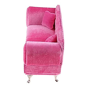YUPVM 1/6 Miniature Dollhouse Sofa with Pillows Pink Suede Sofa for Dollhouse Decorate Furniture Accessories (500179341)