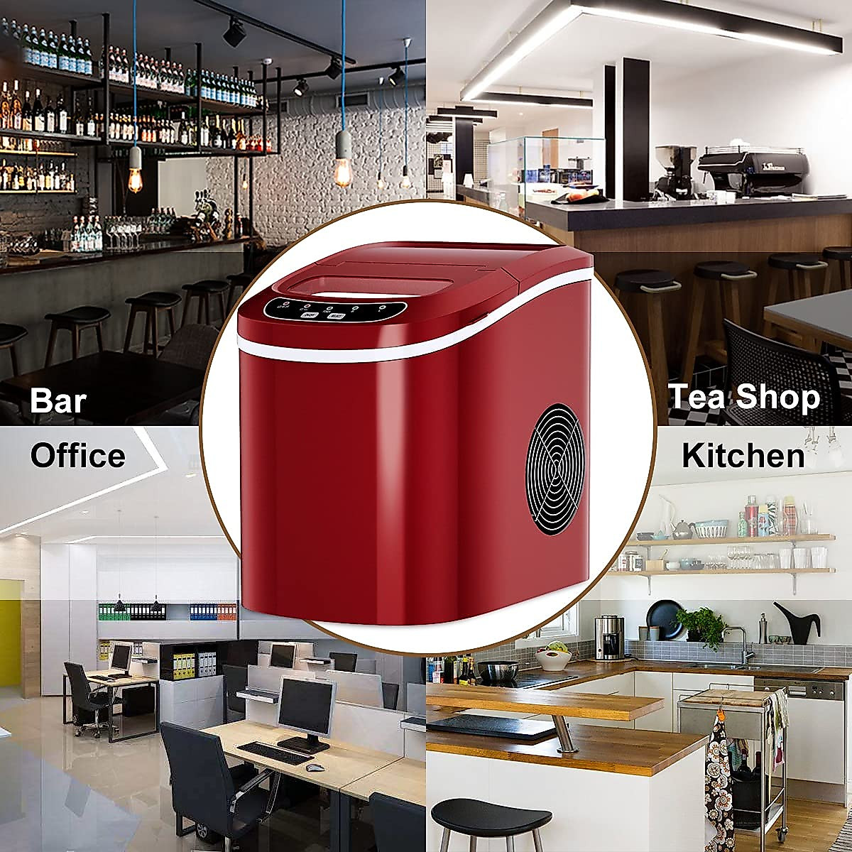 MAT Expert Portable Countertop Ice Maker, 26LBS/24H Mini Ice Cube Machine w/6 Min Processing 9 Cubes, Control Panel, 2.2L Water Tank & 1.5lbs Ice Storage, Ice Scoop for Party Mixed Drinks (Red)