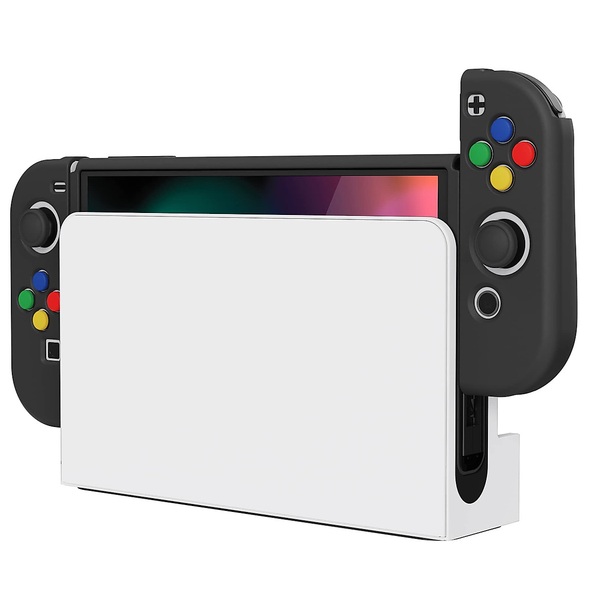 PlayVital ZealProtect Soft Protective Case for Nintendo Switch OLED, Flexible Protector Joycon Grip Cover for Nintendo Switch OLED with Thumb Grip Caps & ABXY Direction Button Caps - Black