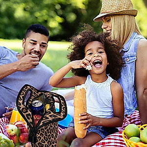 senya Lunch Bag Insulated Lunchbox Handbag Tote Bags Reusable Cooler Containers Organizer School Outdoor for Women Men Girls Boys Kids (Leopard)