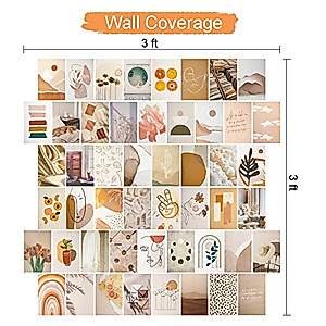 50 Pcs Boho Room Decor Aesthetic Pictures Wall Collage Kit, Photo Collection Collage Dorm Wall Decor for Teen Girls and Women, Double-Sided Art Print, Beige Green Posters Minimalist Wall Art Bedroom Decor