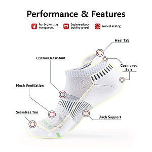MONFOOT Women's and Men's 5 Pairs Pickleball Tennis Running Athletic Cushion Socks White Medium, multipack