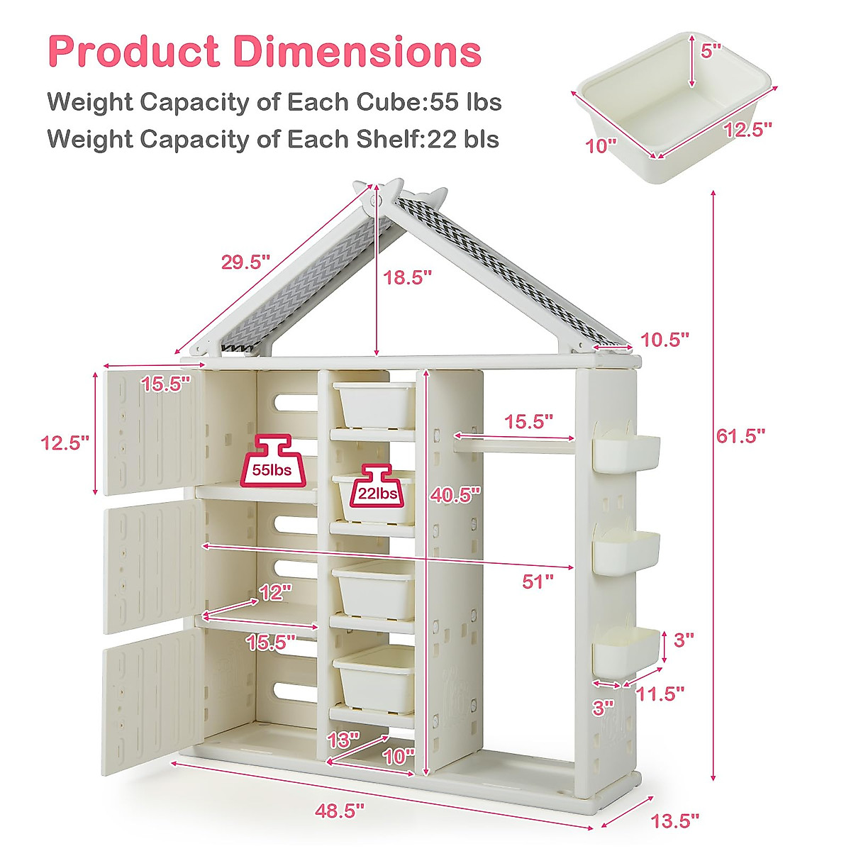 Costzon Kids Costume Storage Closet, Children Pretend Dresser Wardrobe, Open Hanging Armoire Closet with Storage Bins, Shelves, Side Baskets, Dress Up Center Clothing Organizer for Kids (White)
