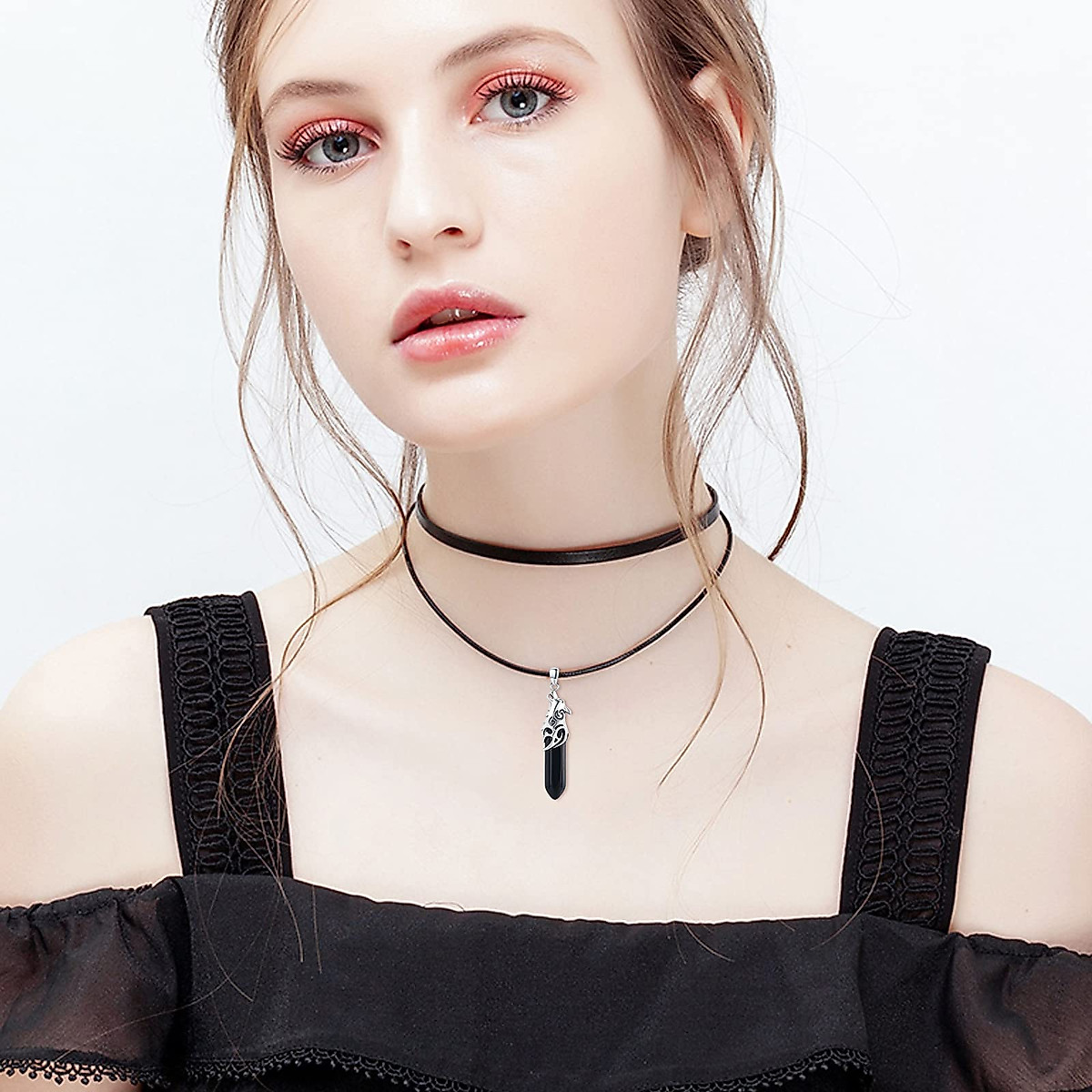 CUOKA MIRACLE Wolf Necklace Crystal Wolf Pendant 925 Sterling Silver Wolf Head Jewelry Wolf Gift for Women Men Wolf Necklace for Men (Black)