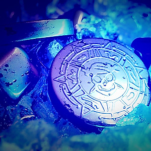 New Pirate Themed Silver Whiskey Decanter and Coin Set, Stainless Steel Whiskey Chilling Stones | 6pc Set with Chest | Whiskey Gift for Men, Dad, Husband, Boyfriend