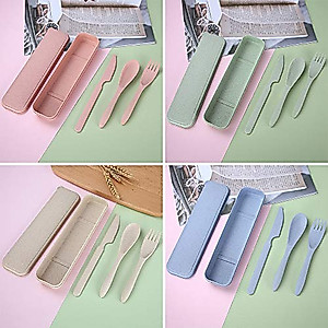 4 Sets Portable Cutlery,Wheat Straw Cutlery, Spoon Knife Fork Tableware set, for Kids Adult Travel Picnic Camping (4 Colors)