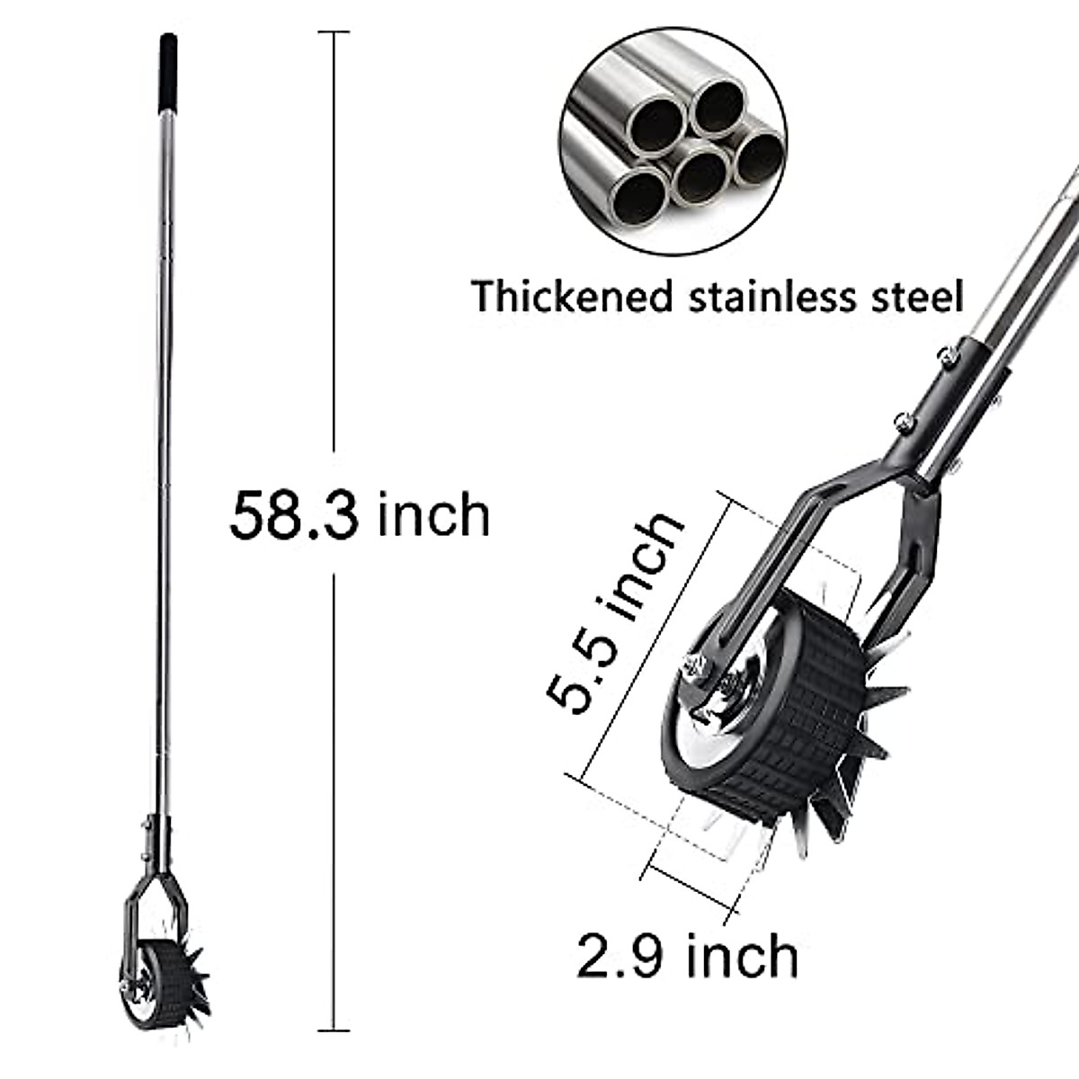 BARAYSTUS Wheel Rotary Edger, Rotary Shear, Sidewalk Manual Lawn Edger, Strong 3 Sections Stainless Steel Handle with Cushion Grip, 58.3-Inch