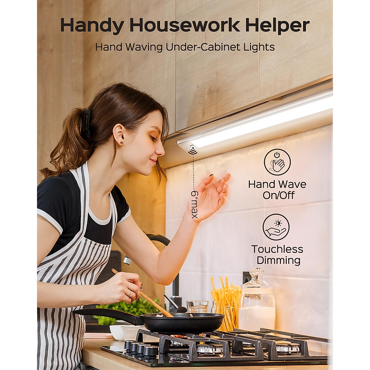 JACKYLED 15.7 Inch Under Cabinet Lights, Led Under Cabinet Lighting Wireless Hand Wave Sensor Lights Indoor, USB-C Magnetic Lights Rechargeable 3000mah Battery Under Counter Lights For Kitchen, 2 Pack