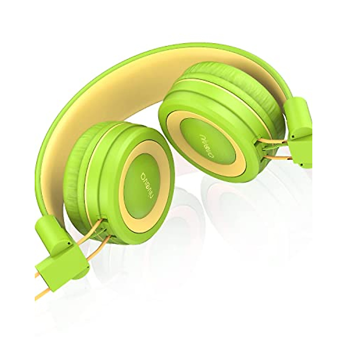 NIVAVA Kids Headphones, K8 Wired Headphones for Kids with Adjustable Headband 3.5 MM Jack for School, Foldable On-Ear Headset for Girls Boys Kindle Tablet Cellphones Airplane Travel (Green Yellow)