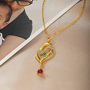 AILIN Custom Mothers Necklace With 1-8 Children Birthstones 925 Sterling Silver Heart Personalized Engraved Name Mom Pedant Necklace Family Jewelry Gifts For Women Mama Grandma Daughter