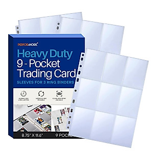 PERFORMORE 9-Pocket Trading Card Binder Sleeves for 3 Ring Binders | Yugioh, Baseball, Pokemon, Sports Card Page Protector Sheets | Plastic Top Loader Pages (25 Pack)