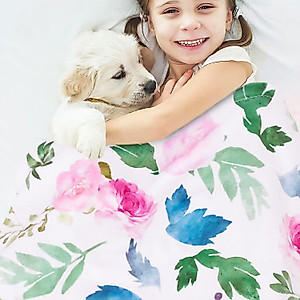 HOMRITAR Baby Blanket for Girls Super Soft Double Layer Minky with Dotted Backing, Receiving Blanket with Pink Floral Multicolor Printed Blanket 30 x 40 Inch(75x100cm)