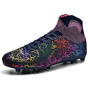 ESXGED Womens High Top Lightweight Soccer Cleats Mens Comfy Football Boots Spikes Shoes Training Sports Sneakers Black-Rose Size 7w/6m