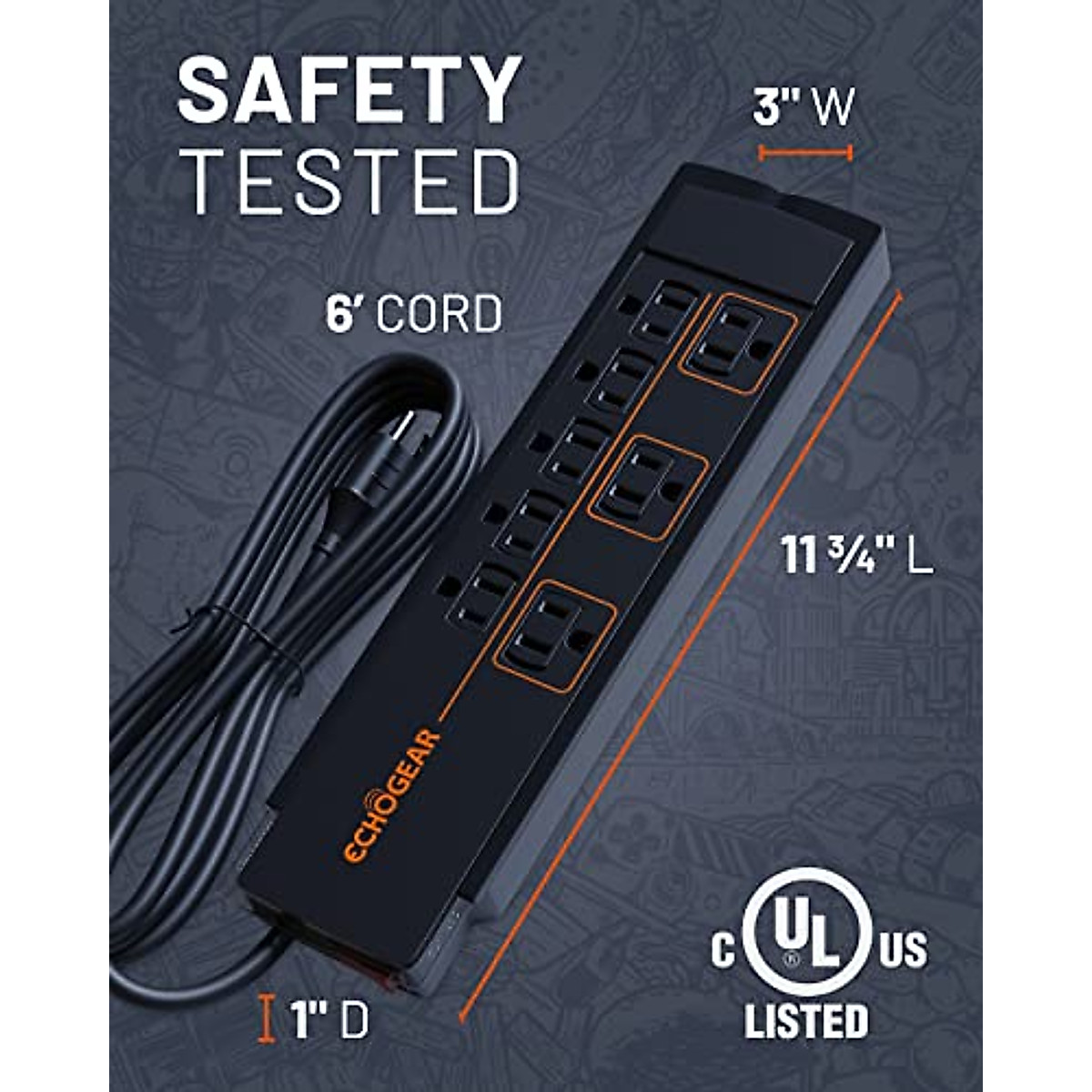 ECHOGEAR ShockBlocker 8 Outlet Surge Protector Power Strip - Slim Design Can Power & Protect Your Entire TV, Office, Or Gaming Setup - Advanced Surge Suppressor with 3420 Joules of Protection