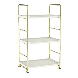 JANUS LiANG 3-Tier Bathroom Countertop Organizer - Vanity Tray Makeup Storage Holder Standing Shelf Freestanding Stackable Kitchen Spice Rack, Easy to Assemble, Plastic/Metal Gold
