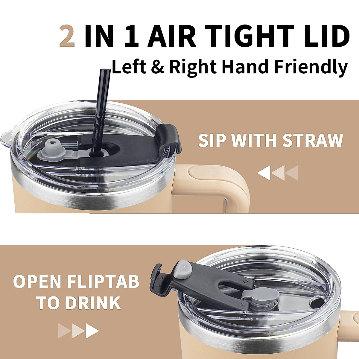 StarSpeed 40 oz Tumbler with Handle and Straw Lid | Stainless Steel Water Bottle Travel Mug Reusable Insulated Cup With Lid And Straw, Keep Cold Heat and Ice for Hours(40oz,Mocha)